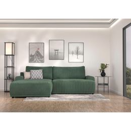 Ecksofa Trendmanufaktur "Fordon, Schlafsofa mit Bettkasten, Couch in L-Form, Breite 250 cm", gr&uuml;n (dunkelgr&uuml;n), B:250cm H:82cm T:167cm, 92% Polyester, 8% Polyamide, Sofas, Ecksofa, in Cordstoff HYPER, dunkelgr&uuml;n, Recamiere links