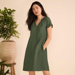 LANDS' END Leinenkleid mit Smok-Ausschnitt, Damen,  Gr&uuml;n, Leinen, by Lands' End