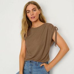 LANDS' END Leinenmix-Shirt mit geraffter Schulter, Damen,  Braun, Leinen/Viskose, by Lands' End