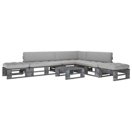 6-tlg. Paletten-Lounge-Set Grau Imprägniertes Kiefernholz