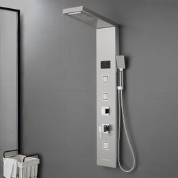 LED Duschpaneel mit Armatur, 5 in 1 Duschpaneele Komplett ohne Batterie aus Edelstahl 304, Regendusch, Wasserfall, Handbrause, 3 Massagedusche