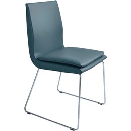 K+w Komfort & Wohnen Esszimmerstuhl K+W KOMFORT & WOHNEN "Creso", blau (topas), B:50cm H:88cm T:55cm, Bronco: Nappaleder pigmentiert, Dickleder, 1, 3/1, 5mm, mit rustikal gekörnten Narbenbild, Stühle, mit Sitzkissen und Rundrohrkufe in Edelstahloptik gebürstet
