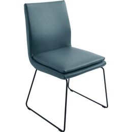 K+w Komfort & Wohnen Esszimmerstuhl K+W KOMFORT & WOHNEN "Creso", blau (topas), B:50cm H:88cm T:55cm, Bronco: Nappaleder pigmentiert, Dickleder, 1, 3/1, 5mm, mit rustikal gekörnten Narbenbild, Stühle, mit Sitzkissen und Rundrohrkufe in Metall schwarz Struktur