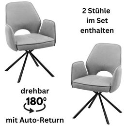 Armlehnstuhl Stolkom "Nele", grau (grau, schwarz, schwarz), B:61cm H:86cm T:61cm, Polyester, Stühle, 180 grad drehbar mit Auto-Return