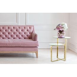 Beistelltisch Kayoom "Catrice 125, Ausgefallenes Gestell aus stabilem Edelstahl", gold, B:59cm H:60cm T:59cm, Tischplatte:100% Glas / Gestell:Edelstahl, Tische, ausgefallenes Gestelldesign aus Edelstahl, zwei Ablageflächen