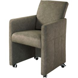 Esszimmersessel exxpo - SOFA FASHION, grün (forest), B:63cm H:90cm T:72cm, Sessel, Loungesessel auf Rollen, schmale Armlehnen, bequem