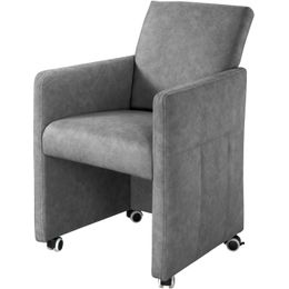 Esszimmersessel exxpo - SOFA FASHION, grau (mouse), B:63cm H:90cm T:72cm, Sessel, Loungesessel auf Rollen, schmale Armlehnen, bequem