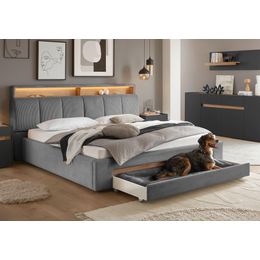 Polsterbett Inosign "CiTY/GiRON,, gepolstertes Stauraumbett, mit LED Beleuchtung", grau (anthrazit), B:210cm H:110cm L:235cm, Betten, Bettkasten mit Hundebett oder als Stauraum, klappbare Kopfteile