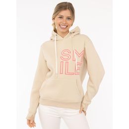 Hoodie Zwillingsherz ""Alissa 2.0"", Damen, Gr. M, beige, Sweatware, Obermaterial: 50% Baumwolle, 50% Polyester, bedruckt, unifarben, hüftbedeckend, ohne Ausschnitt, Rippbündchen, Sweatshirts, mit SMILE Stickerei vorne und hinten