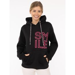 Hoodie Zwillingsherz "Alissa 2.0", Damen, Gr. S, schwarz, Sweatware, Obermaterial: 50% Baumwolle, 50% Polyester, bedruckt, unifarben, h&uuml;ftbedeckend, ohne Ausschnitt, Rippb&uuml;ndchen, Sweatshirts Hoodie, mit SMILE Stickerei vorne und hinten