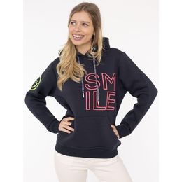 Hoodie Zwillingsherz ""Alissa 2.0"", Damen, Gr. L, blau (marine), Sweatware, Obermaterial: 50% Baumwolle, 50% Polyester, bedruckt, unifarben, hüftbedeckend, ohne Ausschnitt, Rippbündchen, Sweatshirts, mit SMILE Stickerei vorne und hinten
