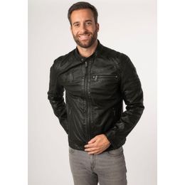Lederjacke Mauritius "MMJenno", Herren, Gr. 4XL, schwarz, Obermaterial: 100% Schafsleder. Futter: 100% Baumwolle. Ärmelfutter: 100% Polyester. Kapuze: 55% Baumwolle, 45% Polyester, unifarben, regular fit, eingesetzt abgesteppt, Jacken, mit Jerseykapuze, Reißverschluss, Ziernähte