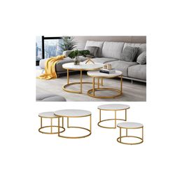 VICCO Couchtisch Montreal Wei&szlig; Gold 77 x 40 cm Wohnzimmertisch 2er-Set