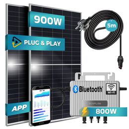 SUNNIVA&reg; 900W Balkonkraftwerk 800W komplett Steckdose - Ecoflow Stream 800W Wechselrichter - PV Solaranlage Komplettset - 2x 450W (900W) Solarmodule - inkl. 5m Kabel - Bluetooth, WIFI