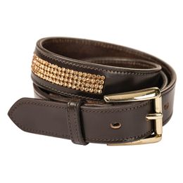 Lederg&uuml;rtel mit 4-reihiger Strasskette braun
