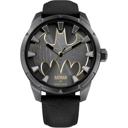 Police Quarzuhr »BATMAN THE BAT« Armbanduhr, Herrenuhr, Lederarmband, analog schwarz-gunfarben Imposante Herrenarmbanduhr