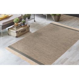 Arte Espina Teppich &raquo;Nomad 8064&laquo; rechteckig 11 mm H&ouml;he Handgemachter Fransenteppich in neutralem Design Grau / Beige Obermaterial: 70% Wolle, 25%...