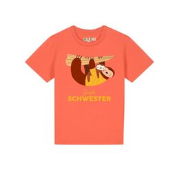 watabout.kids T-Shirt 'Faultier Gro&szlig;e Schwester' Jungen Gr&ouml;&szlig;e 110/116 beige / braun / curry / orange