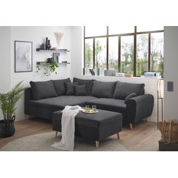 Ecksofa ED EXCITING DESIGN "Calanda L-Form", grau (anthrazit), B:249cm H:94cm T:175cm, 92% Polyester, 8% Polyamid, Sofas, Ecksofa, mit Hocker & 3 Zierkissen