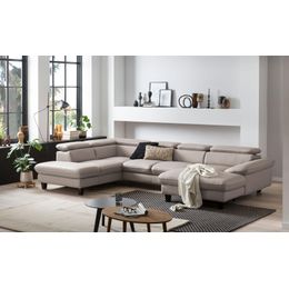 Wohnlandschaft Home Affaire "Pilot U-Form", braun (mud), B:331cm T:108cm, Sofas, Wohnlandschaft, mit Kopfteilverstellung, wahlweise mit Bettfunktion & Bettkasten