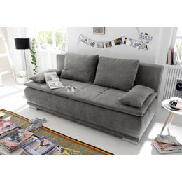 Schlafsofa ED EXCITING DESIGN "Luigi", grau (uran 09 stone), B:211cm H:93cm T:103cm, 95% Polyester, 5% Nylon, Sofas, Schlafsofa, mit Bettkasten & 2 Armlehnenkissen