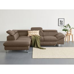 Ecksofa COTTA "Driver L-Form", grau (stone), B:268cm H:73cm T:214cm, Kunstleder SOFTLUX;LEDER BEEFY (ein abgedecktes Spalt-Rindsleder) im Sitz und R&uuml;cken (Korpus in Kunstleder);Luxus-Kunstleder;NaturLEDER (echtes Rindsleder) im Sitz und R&uuml;cken (R&uuml;ckseite mit Spannstoff bezogen), Sofas, Ecksofa, mit Kopfteilverstellung, wahlweise mit Bettfunktion & Bettkasten, Topseller