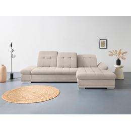 Ecksofa COTTA "Holiday L-Form mit Sitztiefen-, Armteil- und Kopfteilverstellung", beige, B:302cm H:86cm T:190cm, 100% Polyester, Sofas, Ecksofa, wahlweise mit Bettfunktion & Bettkasten