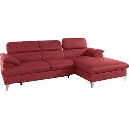 Ecksofa COTTA "Caluso L-Form", rot, B:254cm H:74cm T:167cm, NaturLEDER (echtes Rindsleder) in Sitz und R&uuml;cken. Korpus in passendem Kunstleder SOFTLUX bezogen;Microfaser PRIMABELLE (100% Polyester);Kunstleder SOFTLUX, Sofas, Ecksofa, mit Kopfteilverstellung, wahlweise mit Bettfunktion & Bettkasten