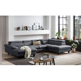 Wohnlandschaft Home Affaire "Pilot U-Form", grau (fango), B:331cm T:108cm, Sofas, mit Kopfteilverstellung, wahlweise mit Bettfunktion & Bettkasten