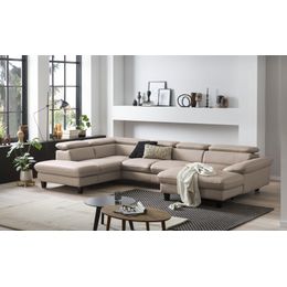 Wohnlandschaft Home Affaire "Pilot U-Form", beige (sand), B:331cm T:108cm, Sofas, mit Kopfteilverstellung, wahlweise mit Bettfunktion & Bettkasten