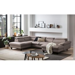 Wohnlandschaft Home Affaire "Pilot U-Form", grau (elephant), B:331cm T:108cm, Sofas, mit Kopfteilverstellung, wahlweise mit Bettfunktion & Bettkasten