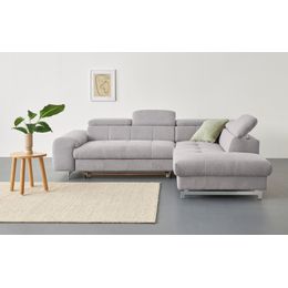 Ecksofa COTTA "Chef L-Form", grau (platinum), B:257cm H:72cm T:206cm, Luxus-Microfaser (100% Polyester);Kunstleder Softlux;Leder Advantage (abgedecktes Spalt-Rindsleder), R&uuml;ckseite mit schwarzem Spannstoff bezogen;NaturLEDER (echtes Rindsleder), R&uuml;ckseite mit schwarzem Spannstoff bezogen, Sofas, Ecksofa, mit Kopfteilverstellung, edle Metallkufen, wahlweise mit Bettfunktion