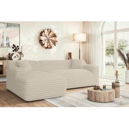 Ecksofa Home Affaire "LILLIANA Designsofa, L-Form mit Recamiere rechts/links bestellbar", beige, B:256cm H:76cm T:160cm, 100% Polyester, Sofas, Ecksofa, L-Form mit Wellenunterfederung, Ma&szlig;e B/T/H: 256/160/76 cm