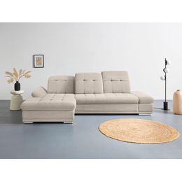 Ecksofa COTTA "Holiday L-Form mit Sitztiefen-, Armteil- und Kopfteilverstellung", beige, B:302cm H:86cm T:190cm, 100% Polyester, Sofas, Ecksofa, wahlweise mit Bettfunktion & Bettkasten
