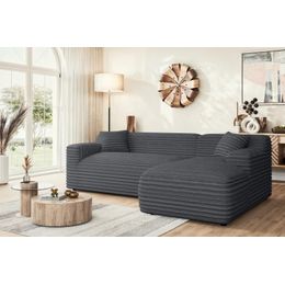 Ecksofa Home Affaire "LILLIANA Designsofa, L-Form mit Recamiere rechts/links bestellbar", grau (anthrazit), B:256cm H:76cm T:160cm, 100% Polyester, Sofas, Ecksofa, L-Form mit Wellenunterfederung, Ma&szlig;e B/T/H: 256/160/76 cm