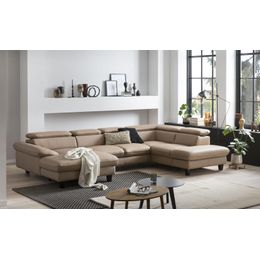 Wohnlandschaft Home Affaire "Pilot U-Form", braun (cappuccino), B:331cm T:108cm, Sofas, mit Kopfteilverstellung, wahlweise mit Bettfunktion & Bettkasten