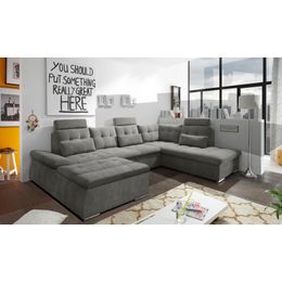 Wohnlandschaft ED EXCITING DESIGN "Nalo U-Form mit Bettfunktion, Bettkasten", braun, B:324cm H:103cm T:219cm, 95% Polyester, 5% Nylon, Sofas, Wohnlandschaft, Armteilverstellung, Kopfst&uuml;tzen & 3 Nierenkissen