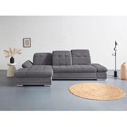 Ecksofa COTTA "Holiday L-Form mit Sitztiefen-, Armteil- und Kopfteilverstellung", grau (stone), B:302cm H:86cm T:190cm, 90% Polyester, 10% Polyamid, Sofas, Ecksofa, wahlweise mit Bettfunktion & Bettkasten