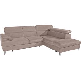 Ecksofa COTTA "Caluso L-Form", braun (mud), B:256cm H:74cm T:208cm, Kunstleder SOFTLUX;NaturLEDER (echtes Rindsleder);Microfaser PRIMABELLE (100% Polyester), Sofas, Ecksofa, mit Kopfteilverstellung, wahlweise mit Bettfunktion & Bettkasten