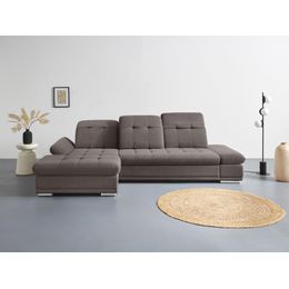 Ecksofa COTTA "Holiday L-Form mit Sitztiefen-, Armteil- und Kopfteilverstellung", schwarz (charcoal), B:302cm H:86cm T:190cm, 100% Polyester, Sofas, Ecksofa, wahlweise mit Bettfunktion & Bettkasten