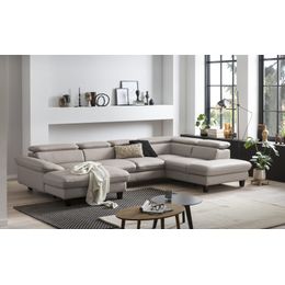 Wohnlandschaft Home Affaire "Pilot U-Form", braun (mud), B:331cm T:108cm, Sofas, mit Kopfteilverstellung, wahlweise mit Bettfunktion & Bettkasten