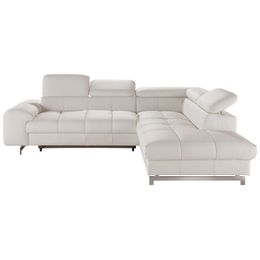Ecksofa COTTA "Chef L-Form", wei&szlig; (altwei&szlig;), B:257cm H:72cm T:206cm, Luxus-Microfaser (100% Polyester);Kunstleder Softlux;Leder Advantage (abgedecktes Spalt-Rindsleder), R&uuml;ckseite mit schwarzem Spannstoff bezogen;NaturLEDER (echtes Rindsleder), R&uuml;ckseite mit schwarzem Spannstoff bezogen, Sofas, Ecksofa, mit Kopfteilverstellung, edle Metallkufen, wahlweise mit Bettfunktion