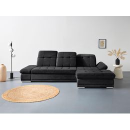 Ecksofa COTTA "Holiday L-Form mit Sitztiefen-, Armteil- und Kopfteilverstellung", schwarz, B:302cm H:86cm T:190cm, 100% Polyester, Sofas, Ecksofa, wahlweise mit Bettfunktion & Bettkasten