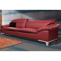 Polstergarnitur COTTA "Teresa", rot (rot,), B:235cm, Sitzm&ouml;bel-Sets, Set bestehend aus: 3-Sitzer mit Kopfteilverstellung & Hocker