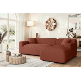 Ecksofa Home Affaire "LILLIANA Designsofa, L-Form mit Recamiere rechts/links bestellbar", orange (terra), B:256cm H:76cm T:160cm, 100% Polyester, Sofas, Ecksofa, L-Form mit Wellenunterfederung, Ma&szlig;e B/T/H: 256/160/76 cm