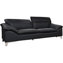 2-Sitzer COTTA "Teresa", schwarz, B:222cm H:84cm T:109cm, Luxus-Kunstleder;NaturLEDER (echtes Rindsleder), Sofas, mit Kopfteilverstellung