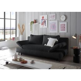 Schlafsofa ED EXCITING DESIGN "Sunny", schwarz, B:212cm H:88cm T:101cm, 100% Polyester, Sofas, Schlafsofa, mit Bettkasten, Armteilverstellung & 2 R&uuml;ckenkissen