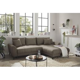 Ecksofa ED EXCITING DESIGN "Bern L-Form", braun, B:281cm H:91cm T:189cm, 100% Polyester, Sofas, Ecksofa, mit Bettfunktion, Bettkasten & 3 Zierkissen