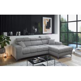 Ecksofa ED EXCITING DESIGN "Sydney L-Form mit Bettfunktion, Bettkasten, Kopfteilverstellung", grau (taupe), B:268cm H:86cm T:172cm, 92% Polyester, 8% Nylon, Sofas, Ecksofa, motorischer Sitztiefenverstellung, USB-Port & 2 Zierkissen