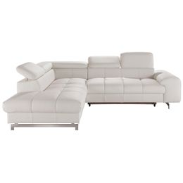 Ecksofa COTTA "Chef L-Form", wei&szlig; (altwei&szlig;), B:257cm H:72cm T:206cm, Luxus-Microfaser (100% Polyester);Kunstleder Softlux;Leder Advantage (abgedecktes Spalt-Rindsleder), R&uuml;ckseite mit schwarzem Spannstoff bezogen;NaturLEDER (echtes Rindsleder), R&uuml;ckseite mit schwarzem Spannstoff bezogen, Sofas, Ecksofa, mit Kopfteilverstellung, edle Metallkufen, wahlweise mit Bettfunktion